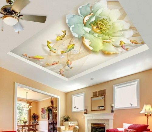 3D Lotus Fish A5437 Ceiling WallPaper Murals Wall Print Decal Deco AJ ...