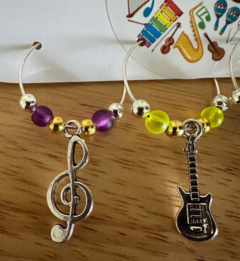 Music Wine Charms, 4 Wine Charms, Musical Instrument, Music Teacher🍷🎸🎹🎼 ...