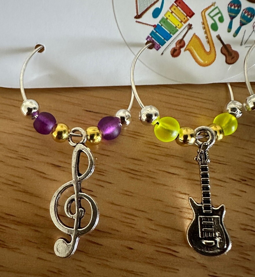 Music Wine Charms, 4 Wine Charms, Musical Instrument, Music Teacher🍷🎸🎹🎼 ...