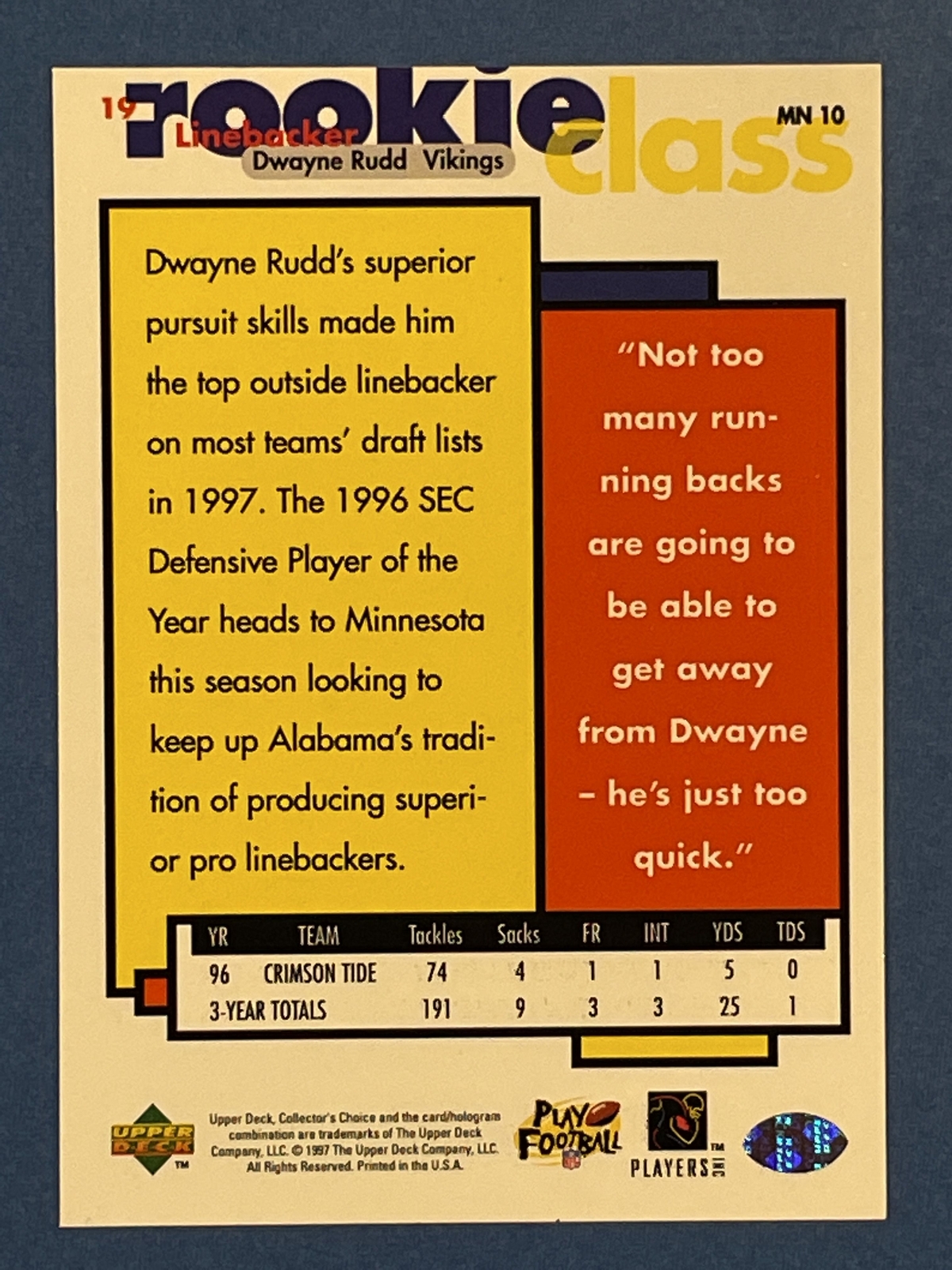 Dwayne Rudd 1997 Upper Deck Collector's Choice Rookie Class #19 | eBay