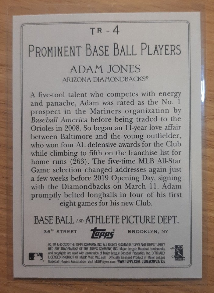 2020 TOPPS TURKEY RED ADAM JONES #4 ARIZONA DIAMONDBACKS | eBay