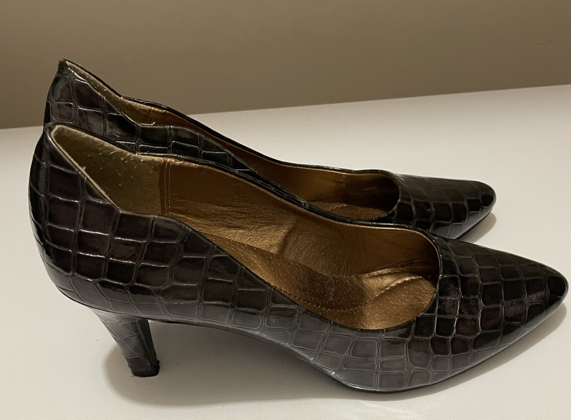 Hushpuppies Soft Style Pumps Heels Croco Brown Patent Leather 7.5 Shoes ...