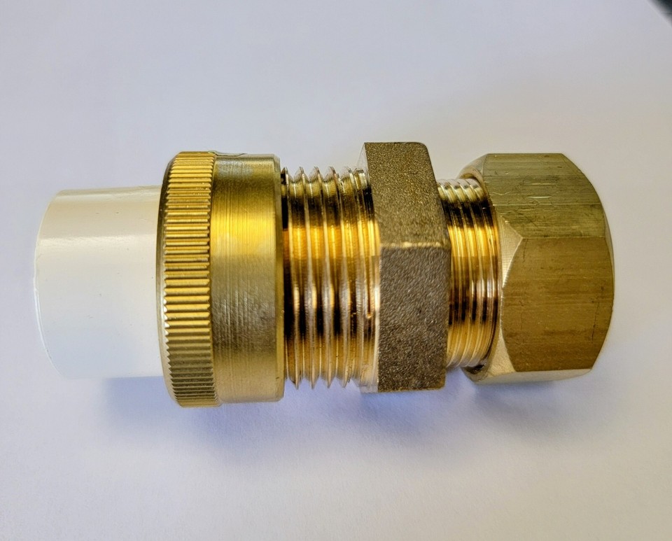 5-Part BRASS Copper To PVC Transition 3/4" CPVC Compression Union ...