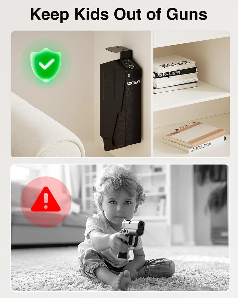 Biometric Drop Down Gun Safe, Quick Access Handgun Safe for Bedside ...