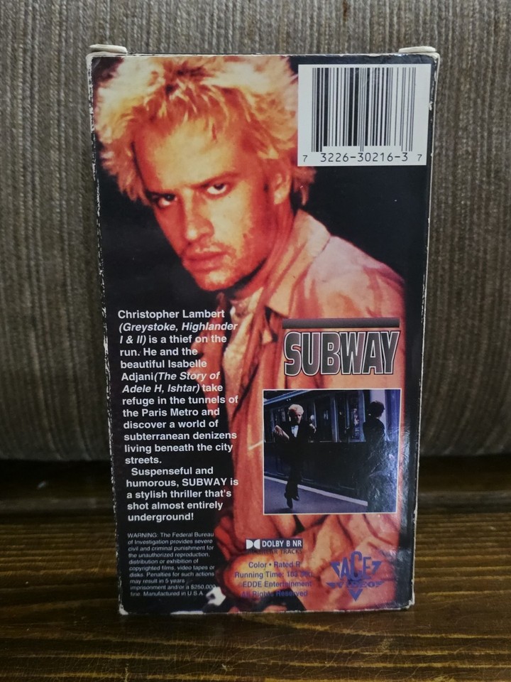Subway VHS Christopher Lambert Isabelle Adjani Ace Video 080724WVHS | eBay