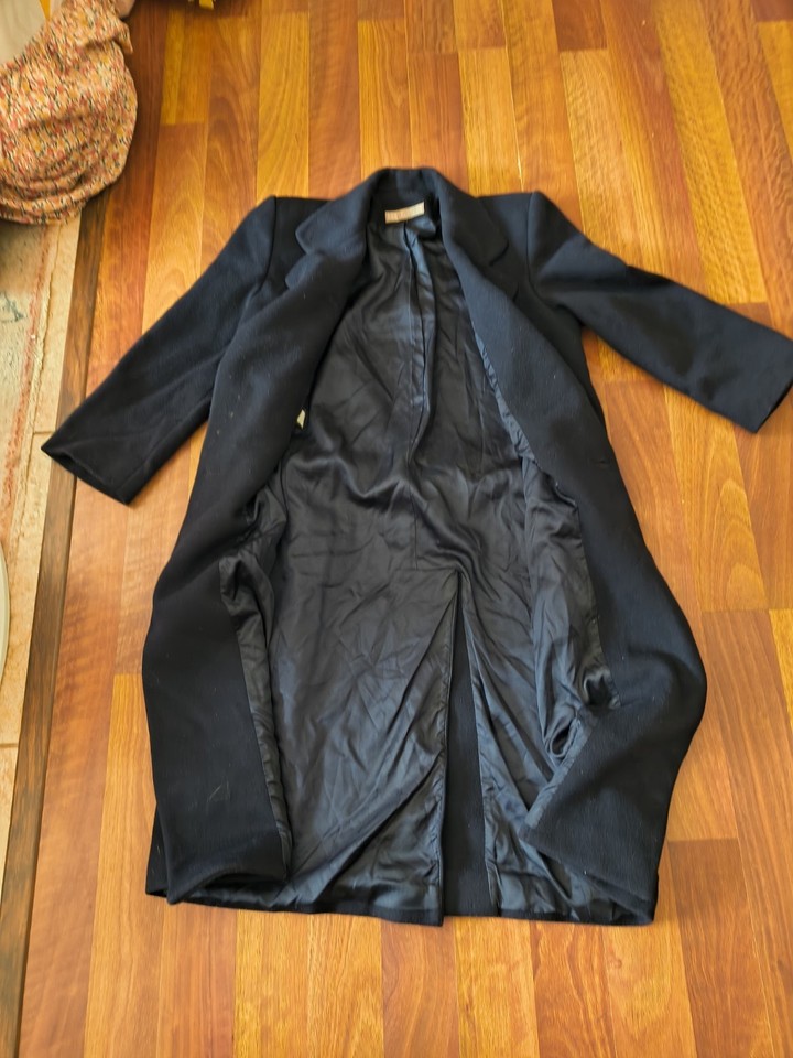 VTG Perry Ellis Portfolio Long Black 100% Wool Coat Union Tag Sz 8 Made ...