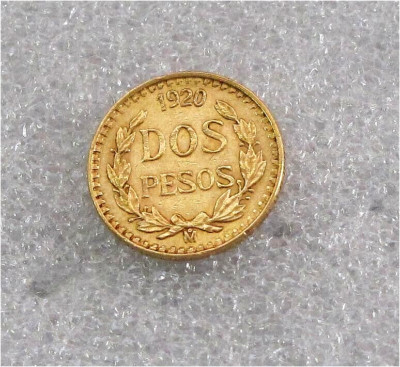 1920 Mexico Gold Dos Pesos Two Pesos Coin 0.0482 Troy Oz. Superb Luster ...