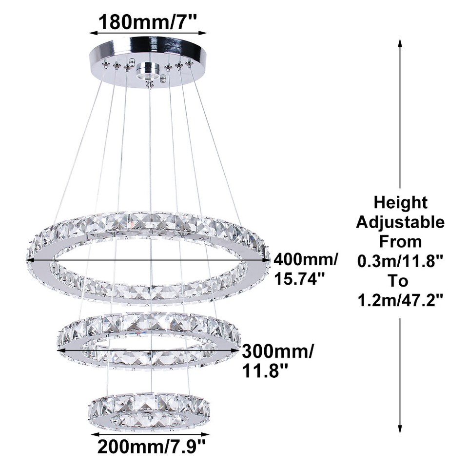 3 Ring Modern Chandelier LED Pendant Light Hanging LED Chandelier for ...