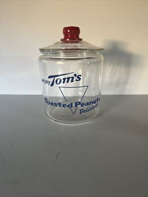 Vintage LARGE 1950s TOM's Toasted Peanuts Store Display Jar w/lid | eBay