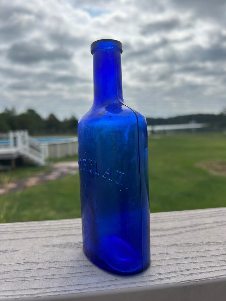 1880-90s Dr. DECLAT cobalt bottle, cures Malaria, Typhoid, Scarlet ...