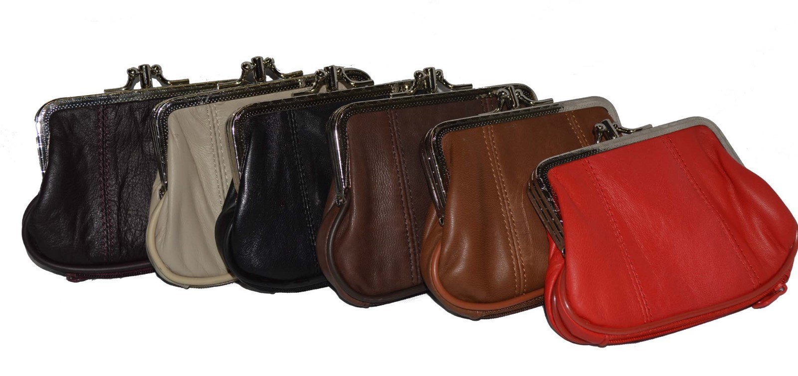 Women's Leather Metal Frame Double Clasp Zipper Coin Purse | eBay