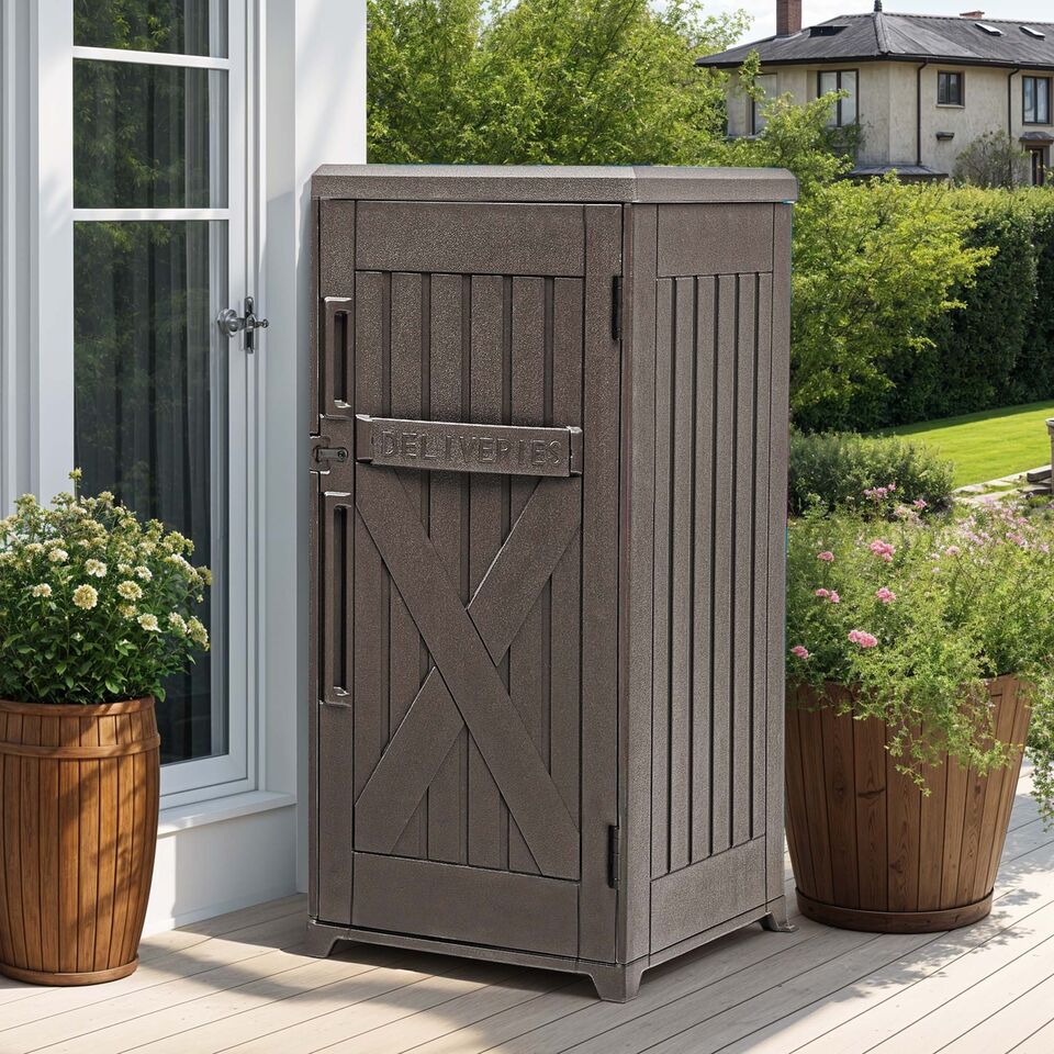 60 Gal Outdoor Delivery Box w/ Lock Waterproof Resin Parcel Mail ...