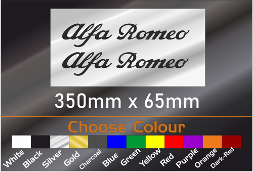 2x Medium Alfa Romeo Script Text Vinyl Decal Sticker choose colour ...