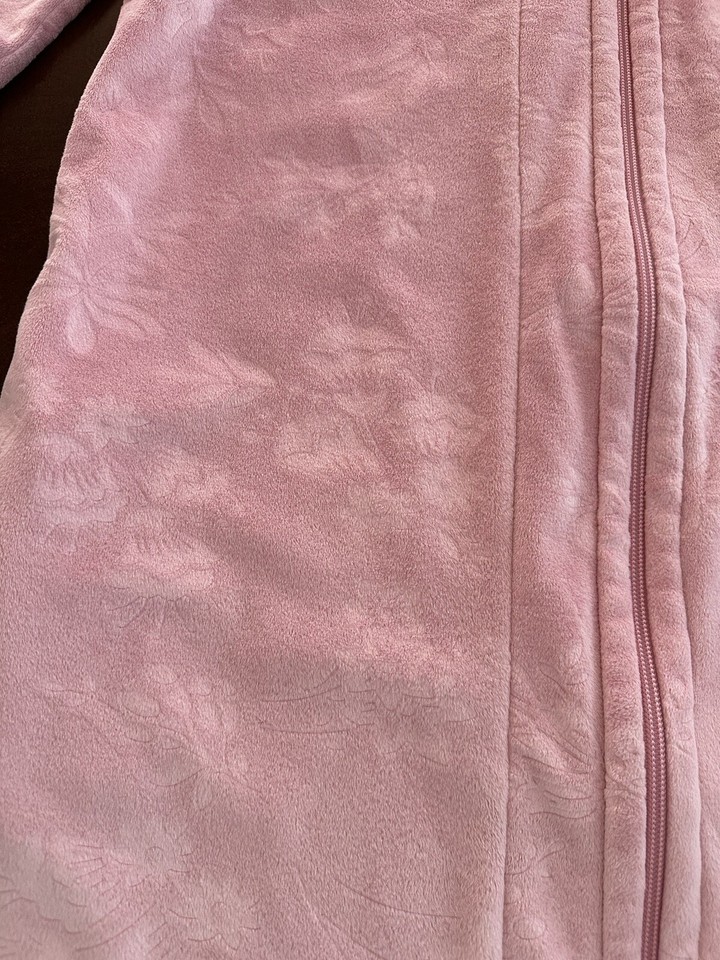 New Adonna Long Pink Velour Velvet So Soft Embroidery Robe S Full Zip ...