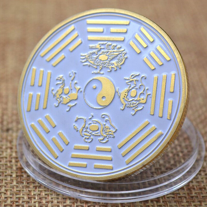 Chinese style dragon and phoenix Taiji coin three-dimensional ...