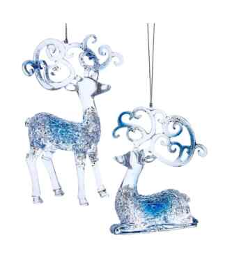 Set of 2 Blue and Clear Deer Ornaments T3418 w | eBay