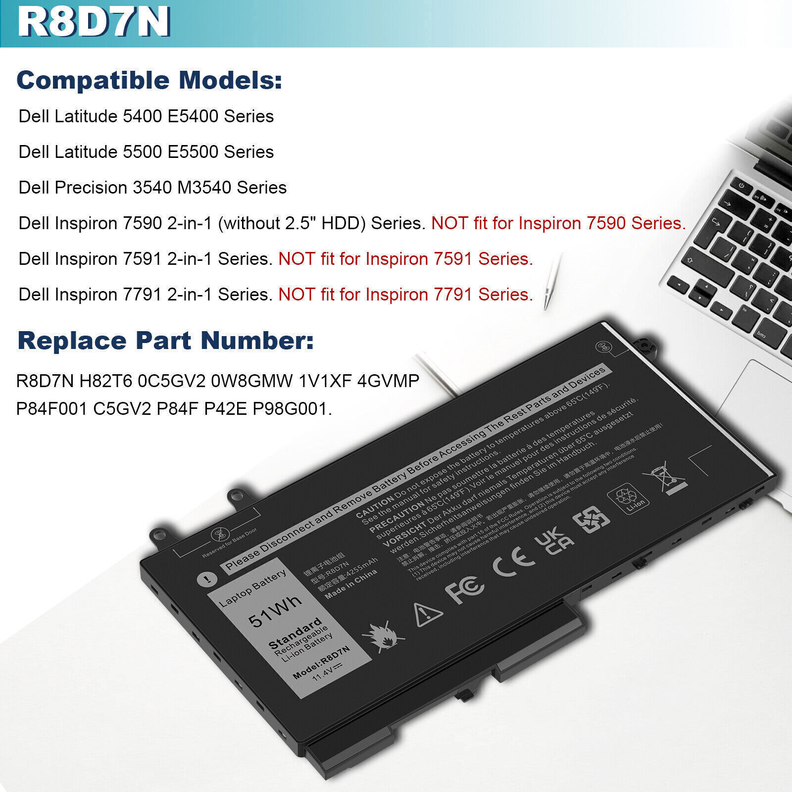 R8D7N Battery for Dell Precision 3540 3550 Latitude 5400 5500 5510 5410 ...