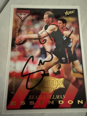 SEAN WELLMAN - 2000 PREMIERSHIP/PREMIERS HAND-SIGNED CARD - ESSENDON ...