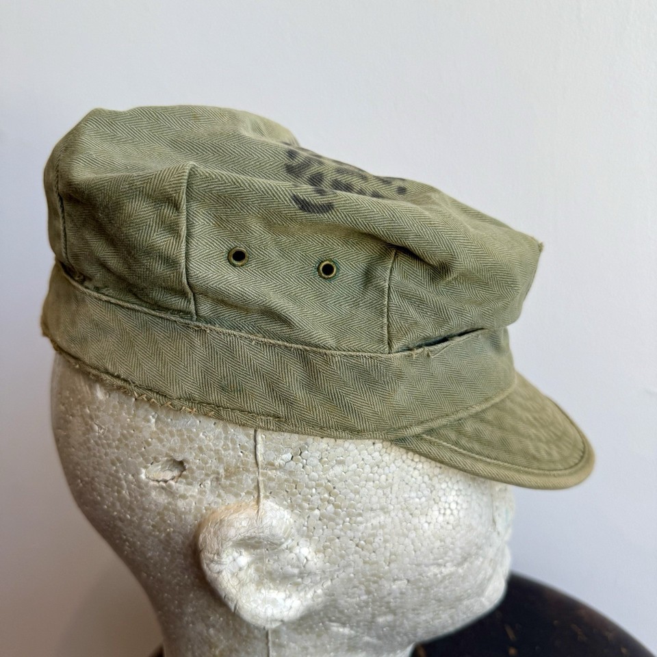 WWII USMC Marine Corps P44 HBT Cap Hat Stenciled Named | eBay