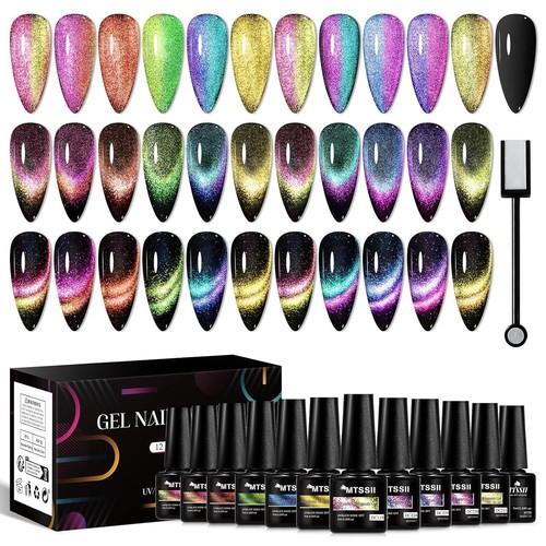 13PCS Cat Eye Gel Nail Polish Set, Gel Polish Kit with Magnet Soak off ...