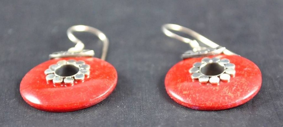 Acomo Sterling Silver 925 Red Coral Earrings Ear Wires Handcrafted ...