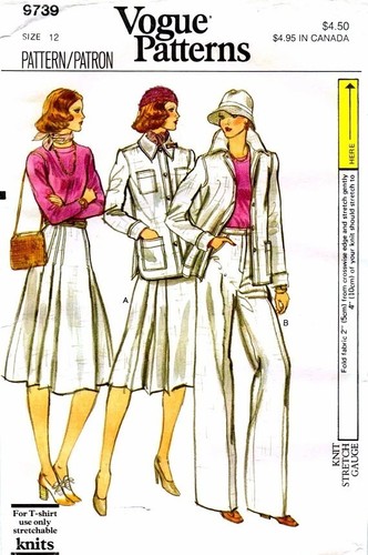 UNCUT VINTAGE 1970s VOGUE SEWING PATTERN 9739 TROUSERS JACKET SKIRT ...