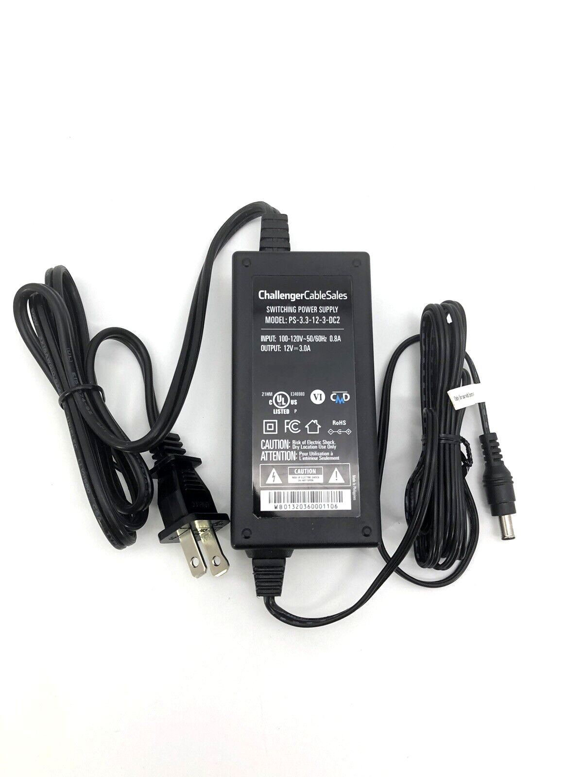 Challenger Cable Sales Switching Power Supply Model PS-3.3-12-3-DC1 12V ...