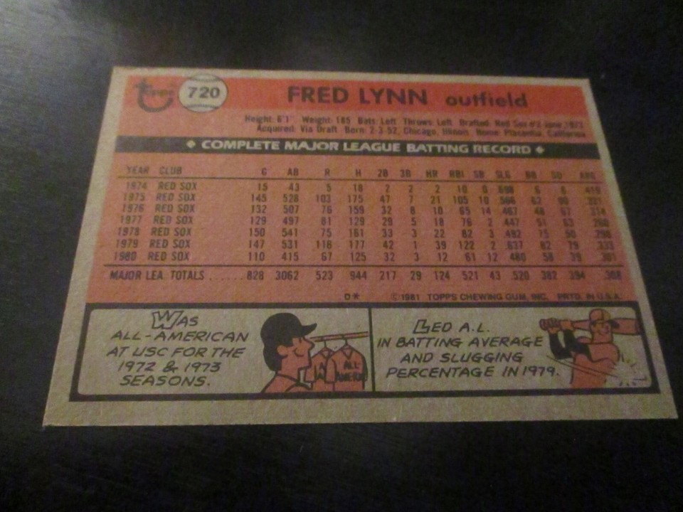 fred lynn (boston red sox - of) 1981 topps ALL STAR card #720 nr/mint ...