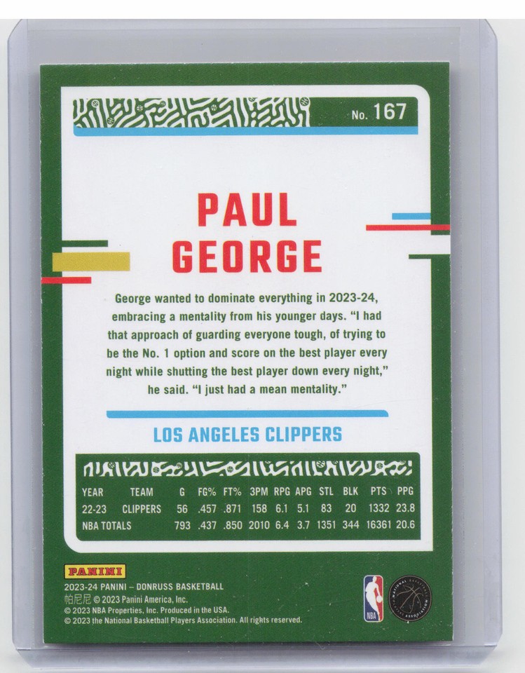 2023-24 Donruss #167 Paul George Red Laser Holo #/99 | eBay