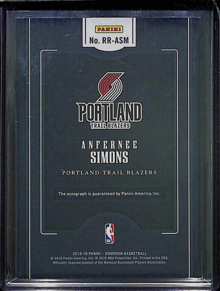 2018-19 Panini Dominion Regal Rookie Autograph #RR-ASM Anfernee Simons ...