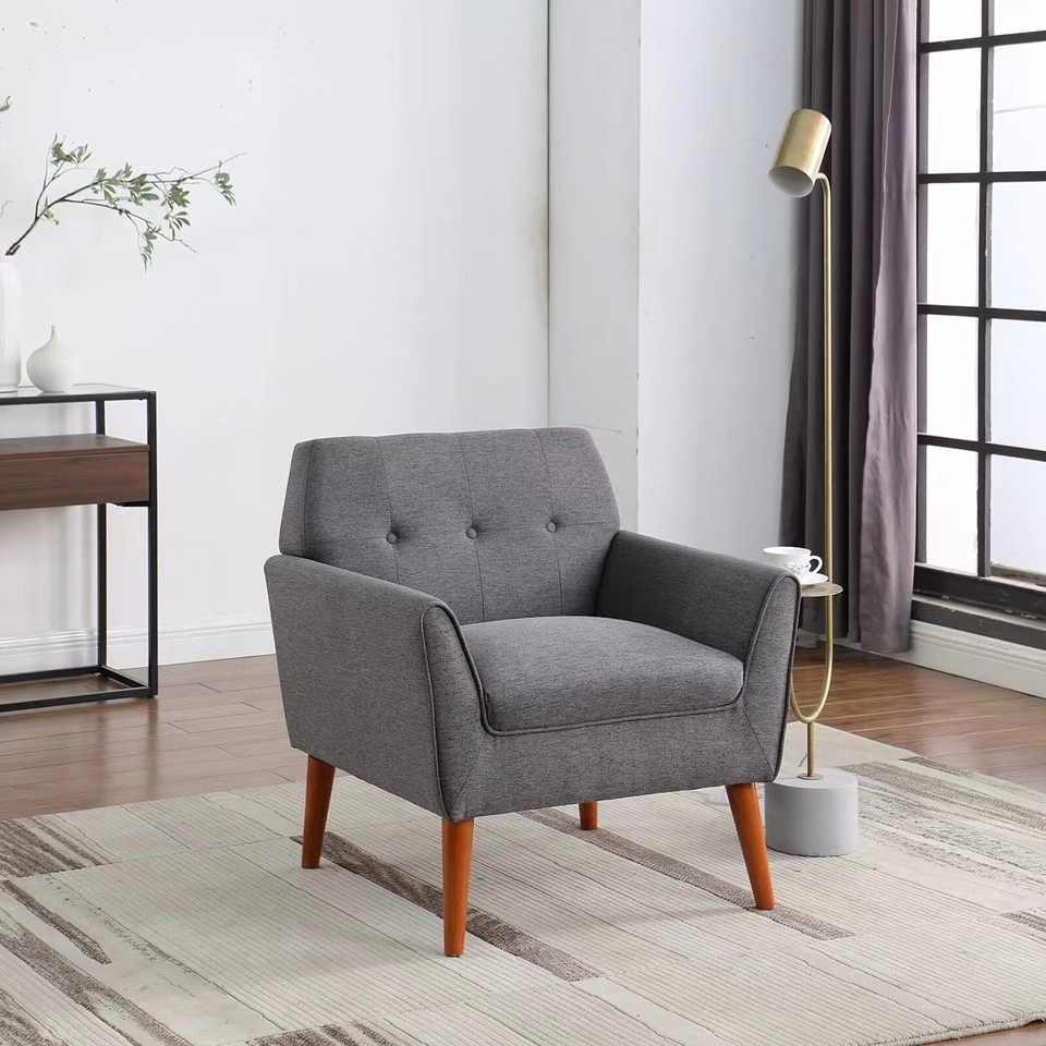 Accent Linen Fabric Armchair Upholstered Cozy Single Sofa Club Chair ...