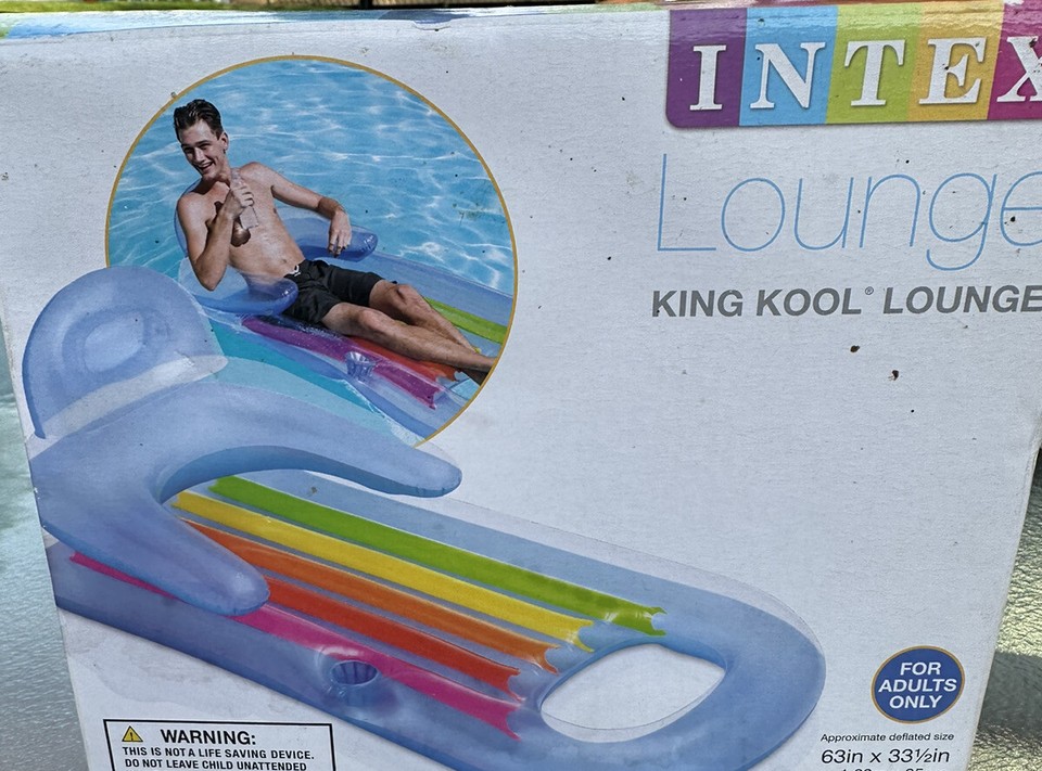 Intex King Kool Lounge Floating Swimming Pool Lounger with Headrest ...