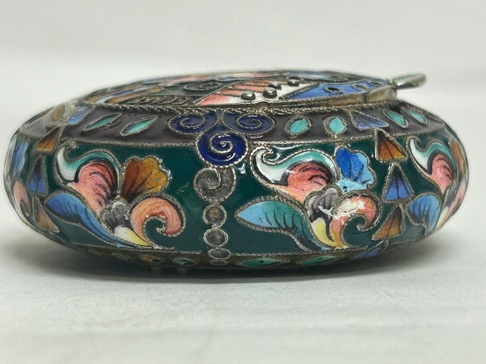 Antique Russian silver 84 cloisonne enamel pill box, circa 1908-17, 60 ...