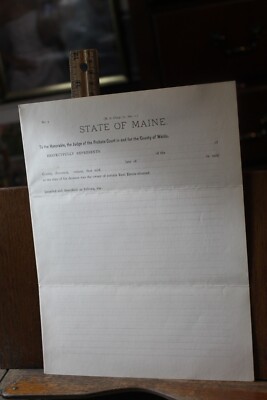 Antique 1890's Blank Real Estate Probate Form Belfast Waldo County ...