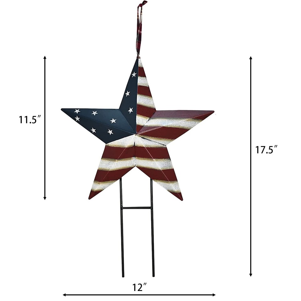 Metal Star Yard Sign with Stake Patriotic Barn Garden stakes July 4th ...