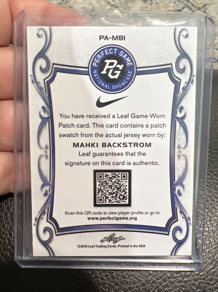 MAHKI BACKSTROM 2018 Leaf Perfect Game National Showcase PATCH AUTO /25 ...