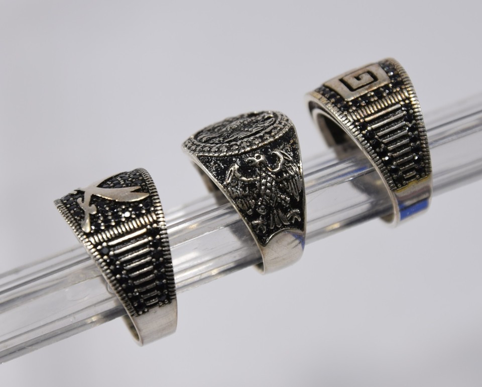 3x STERLINGSILBER RINGE Gr. 62 - 64 Pirat Säbel Seeräuber Adler Rom ...
