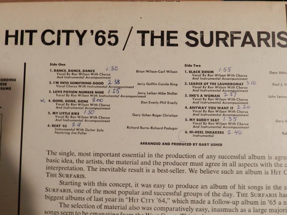 THE SURFARIS - HIT CITY "65 white label promo mono on DECCA DL 4614 VG+ ...
