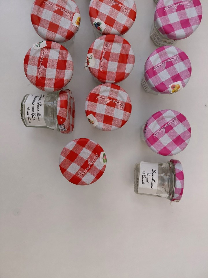 20 Bonne maman empty small mini Jars Red & Pink gingham lids | eBay UK