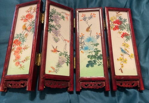 Four Panel Table Top Decorative Birds And Flowers Screen | eBay