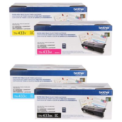 Brother TN-433 High Yield Toner Cartridge Set - Black 4,500 / Color ...