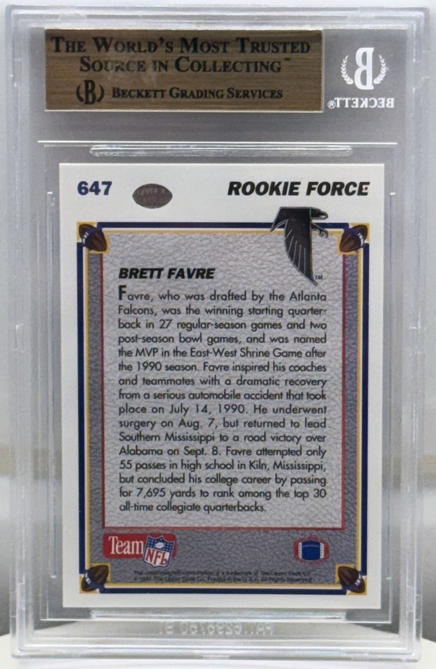 Brett Favre RC Rookie 1991 Upper Deck Rookie Force #647 BGS 9.5 GEM ...