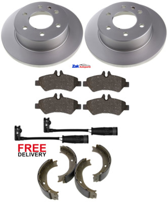 FOR MERCEDES SPRINTER (06-16) REAR BRAKE DISCS & PADS + SENSOR & SHOES ...