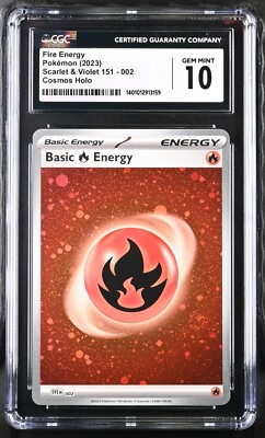 CGC Graded 10 Gem Mint Fire Energy 002 151 Cosmos Holo Pokemon Card MEW ...