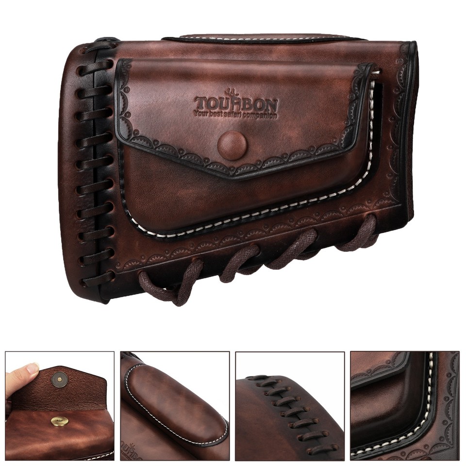 TOURBON Leather Rifle Cheek Rest w/Side Pouch Shotgun Recoil Pad ...