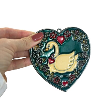 Vintage sun catcher Swan Roses Hearts Floral 1990s 4” Retro Decor ...