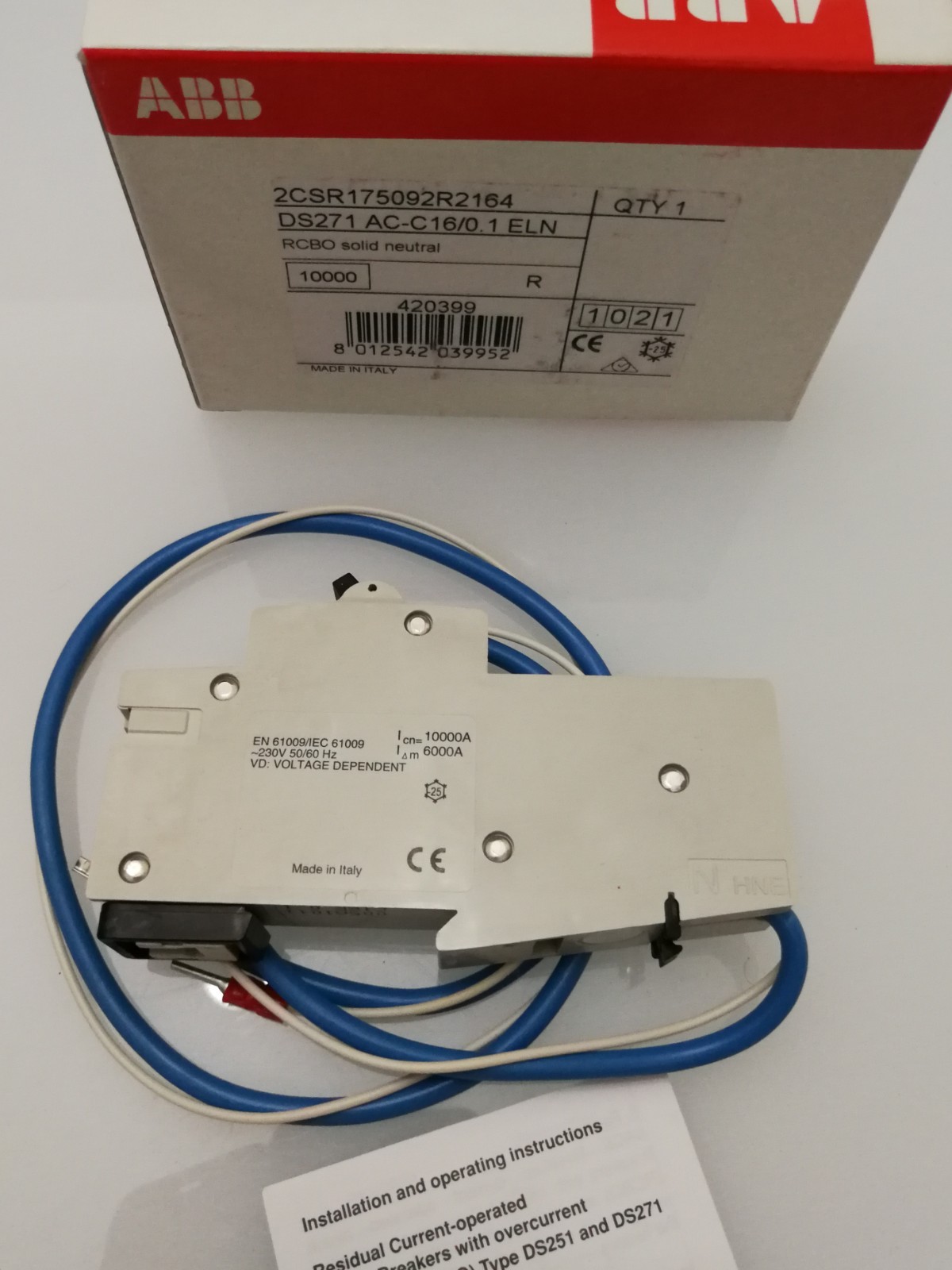 Lot 6 ABB RCBO 2CSR175092R2164 DS271 AC-C16/0.1 ELN 100mA | eBay