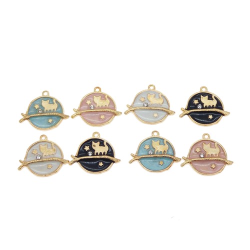 8 Assorted Alloy Enamel Planet Cat Charm Rhinestone Pendant Earring DIY ...