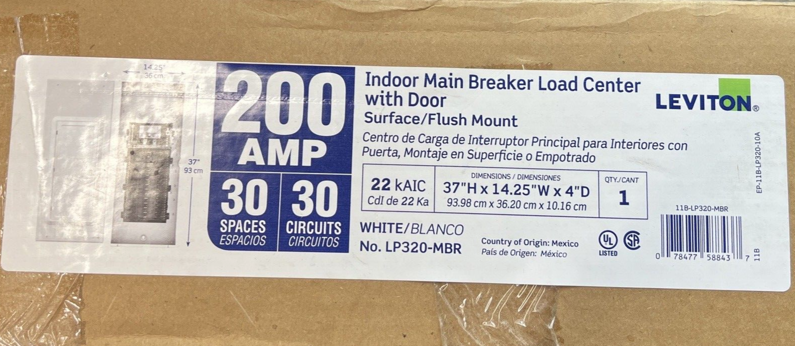 Leviton 200A Indoor Main Circuit Break Load Center 30 Space 30 Circuit ...