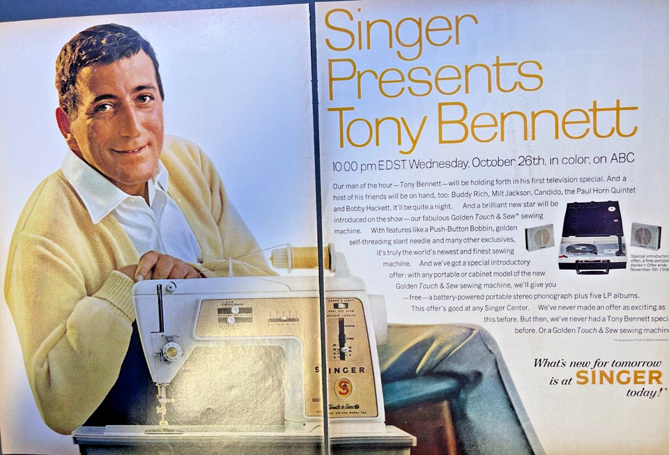 1966 Magazine Advertisement Singer Sewing Machines Tony Bennett | eBay